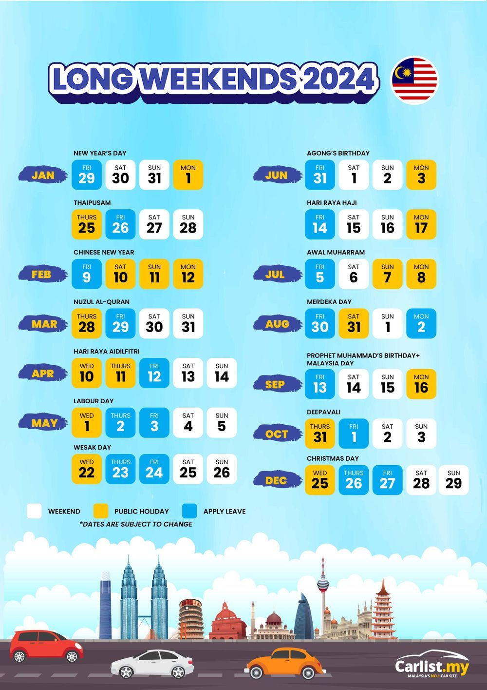Malaysia Long Weekends 2024 - Insights | Carlist.my